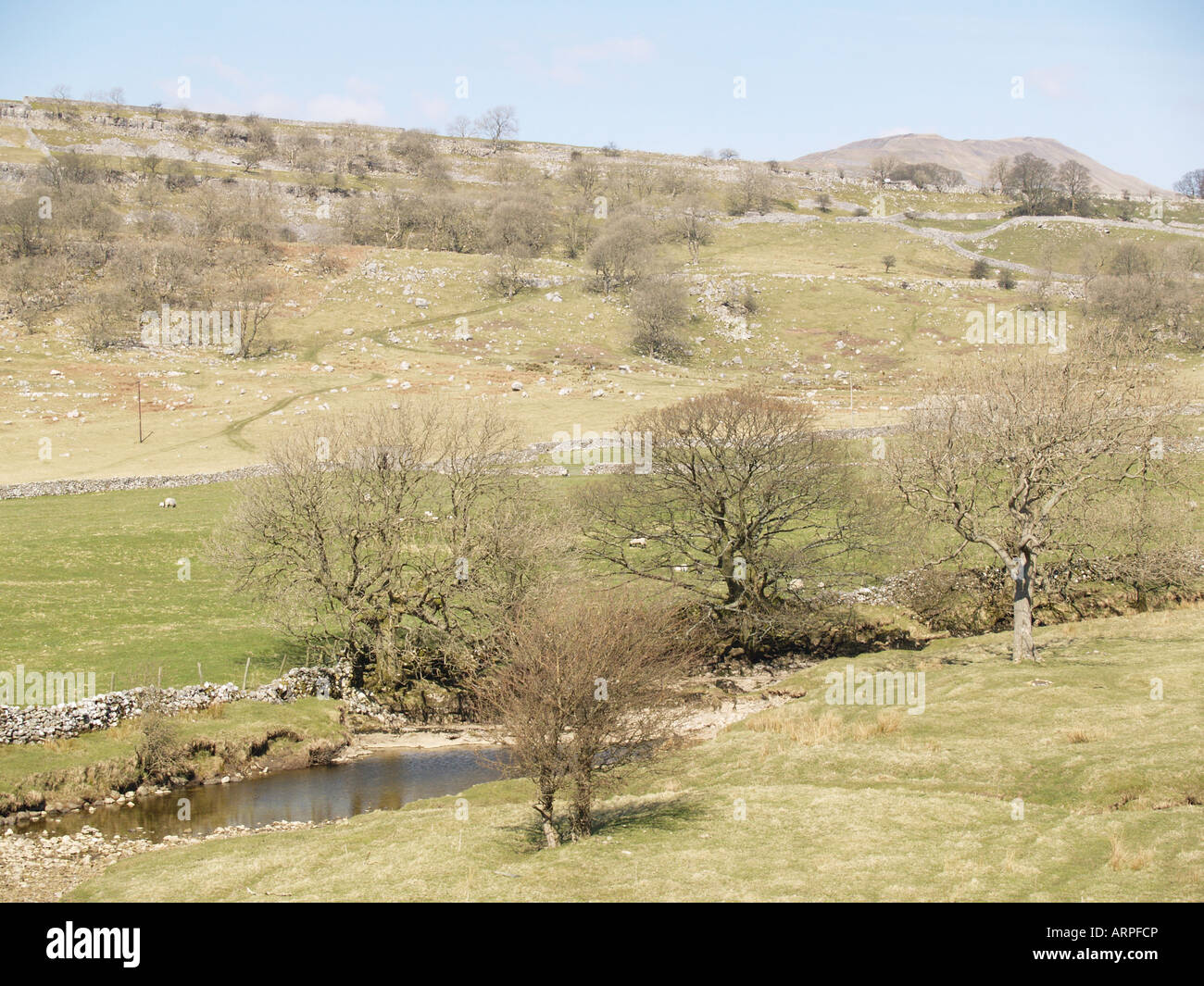 grass rocks outcrop peak farm fields hill farming Stock Photo - Alamy