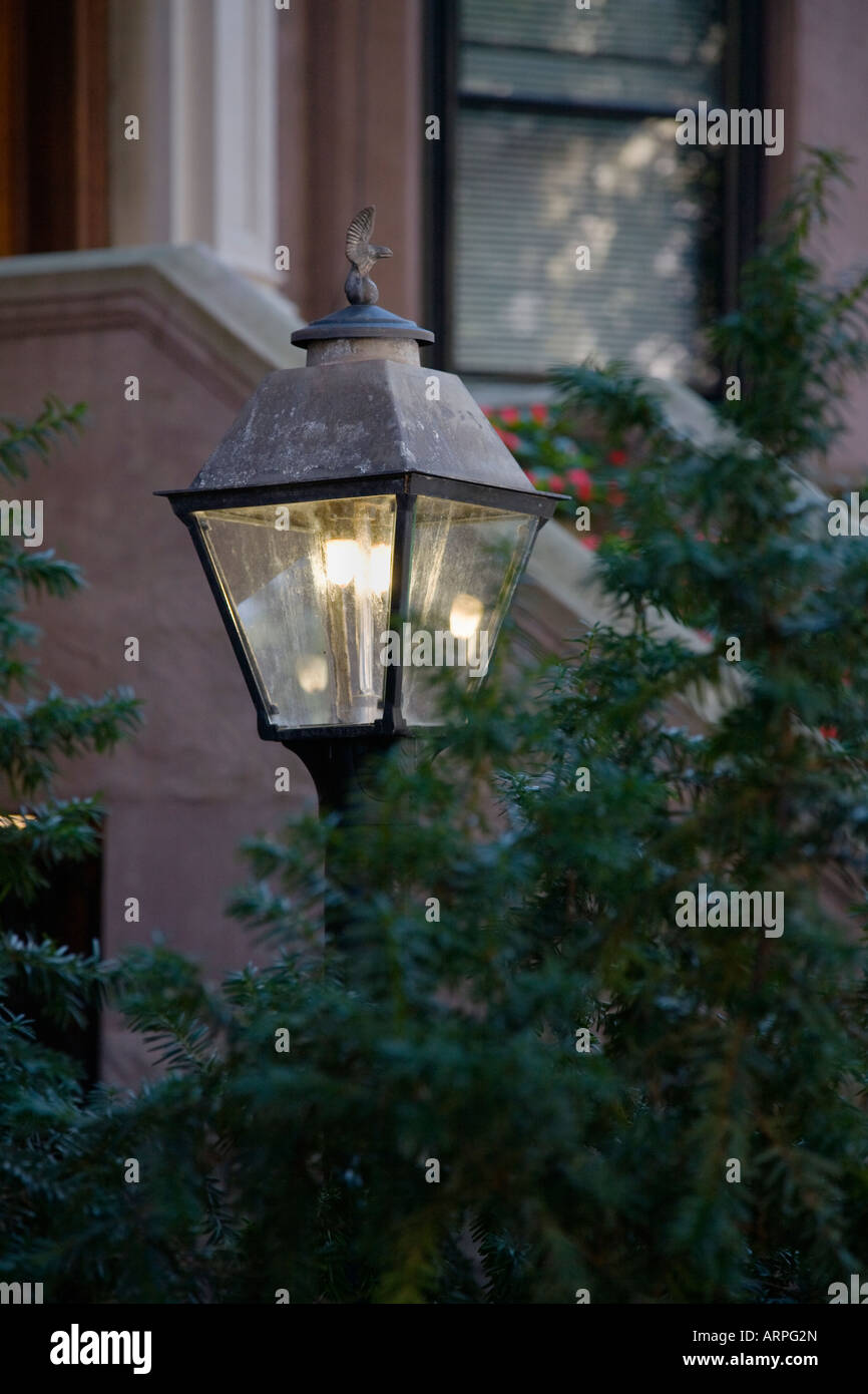 Lamp Post in front of a BROOKLYN BROWNSTONE NEW YORK CITY Stock Photo ...