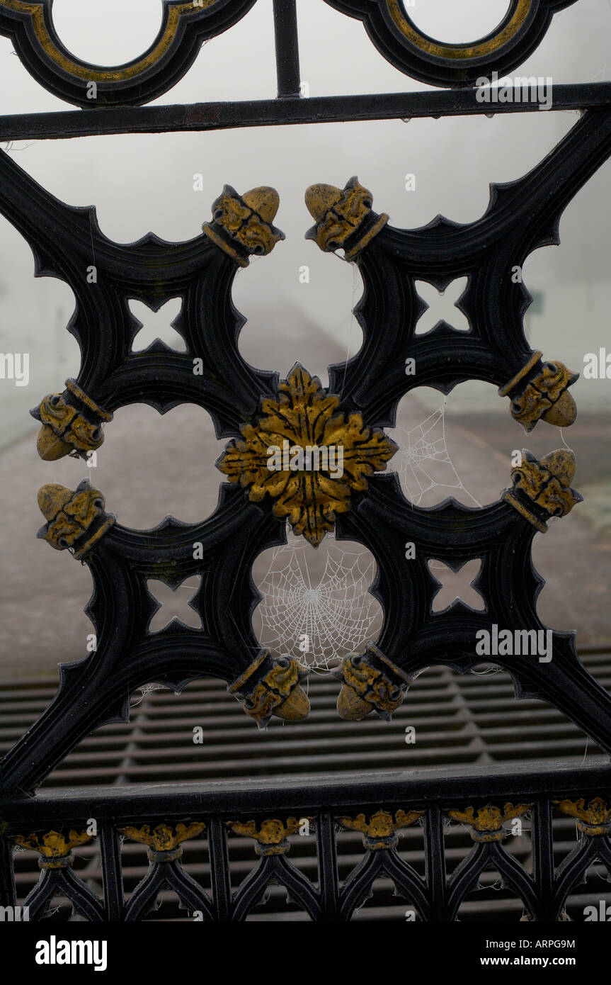 Frozen ornamental gate with cobweb Stock Photo - Alamy