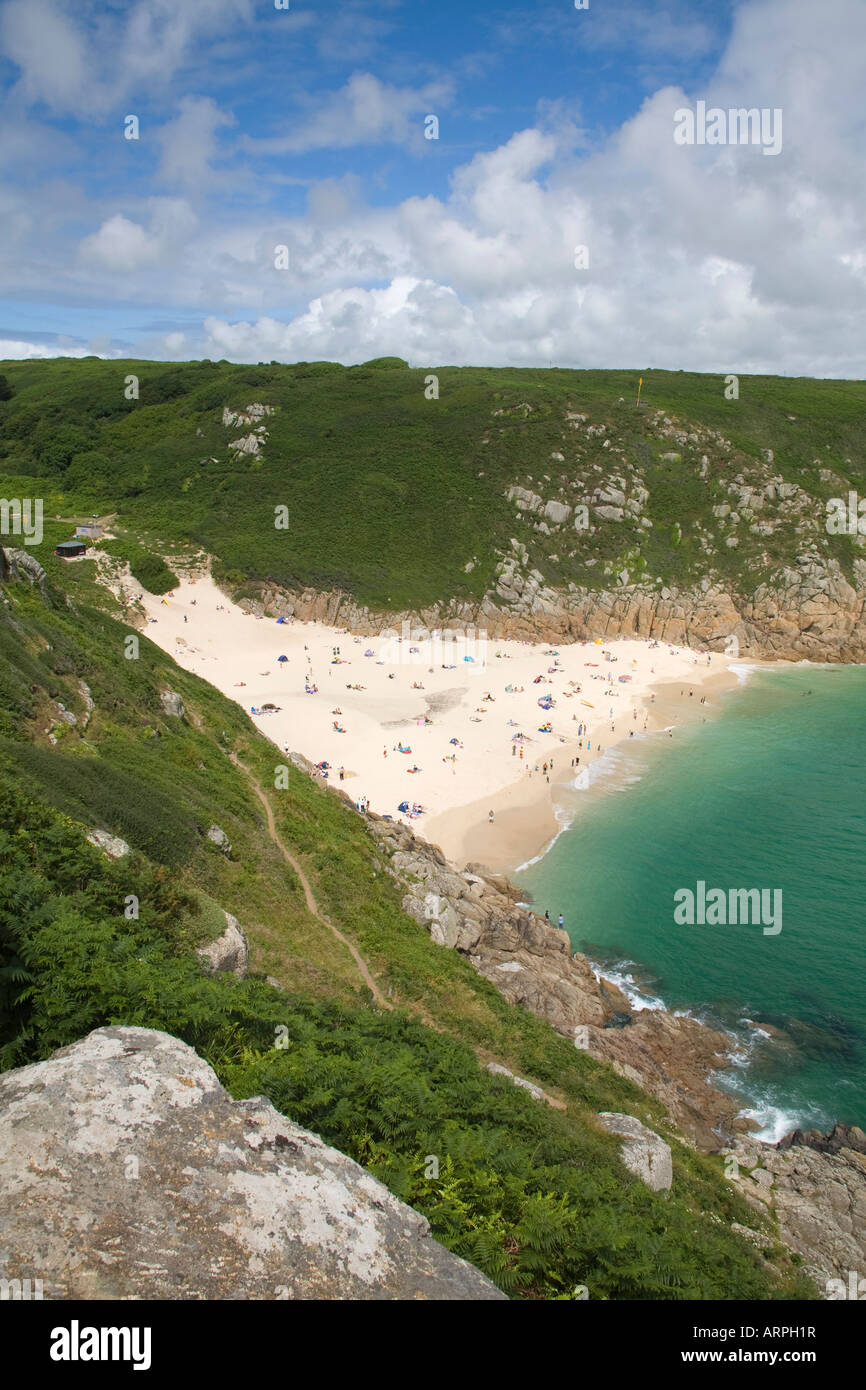 porthcurno beach in summer cornwall Stock Photo - Alamy