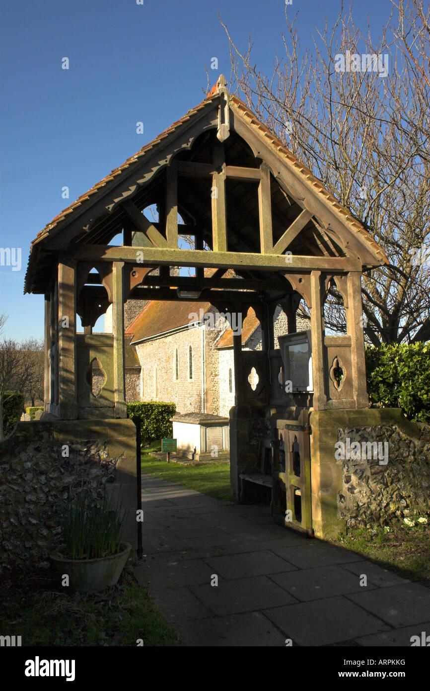 The lychgate to the Parish Church of St Andrew in the village of ...