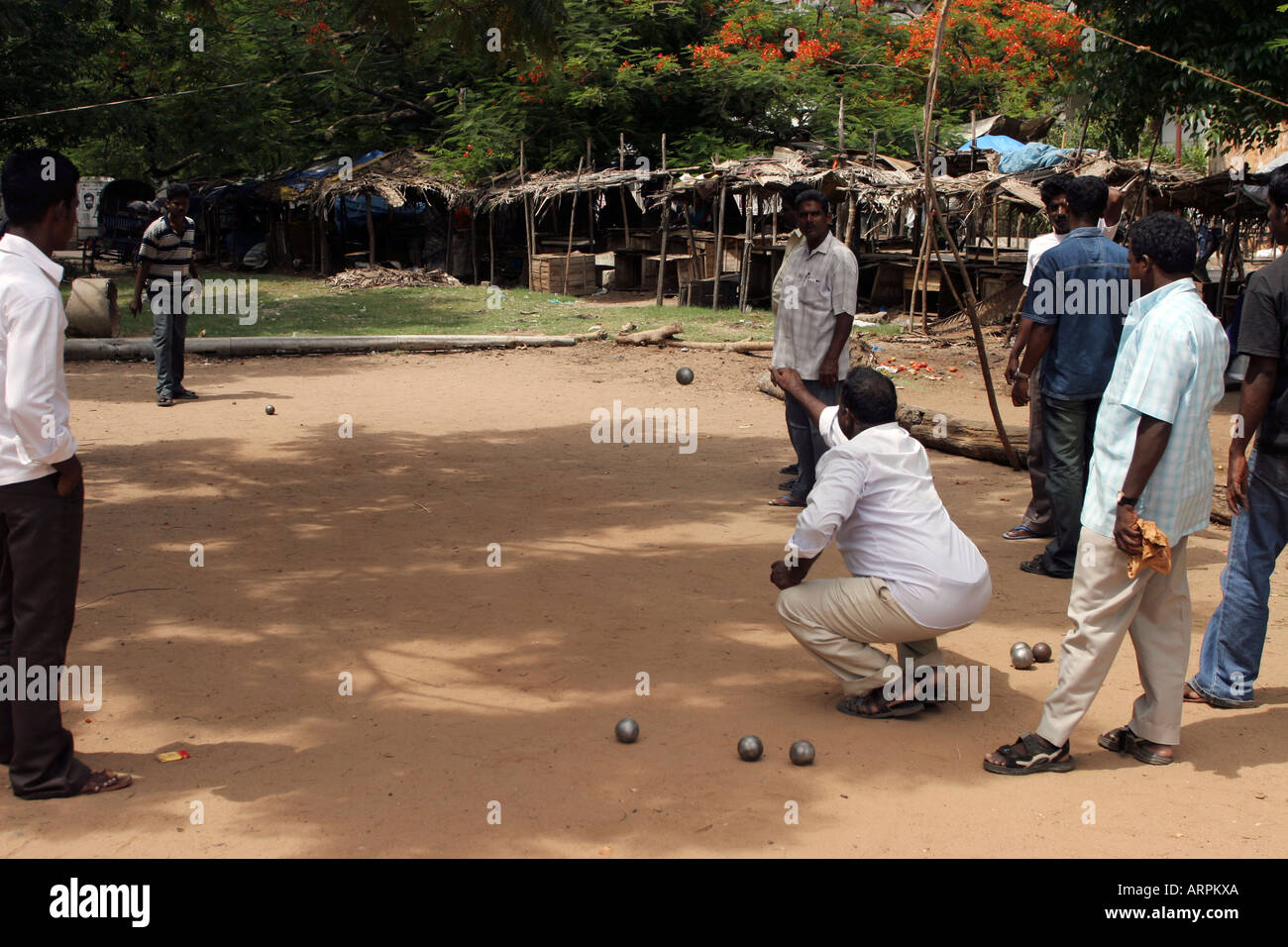 Pondicherry, Tamil Nadu, South India, Asia. Playing the French game of ...