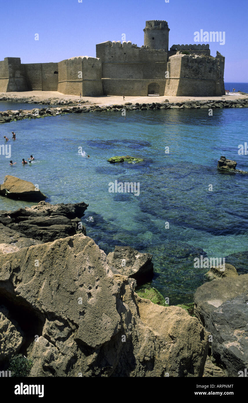 Italy Le Castella the small beach and the castle (XV century Stock ...