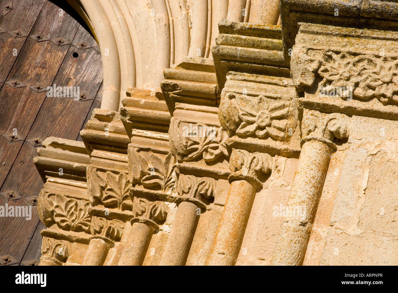 Trujillo, Extremadura, Spain. Ornately carved stone pillars beside door ...