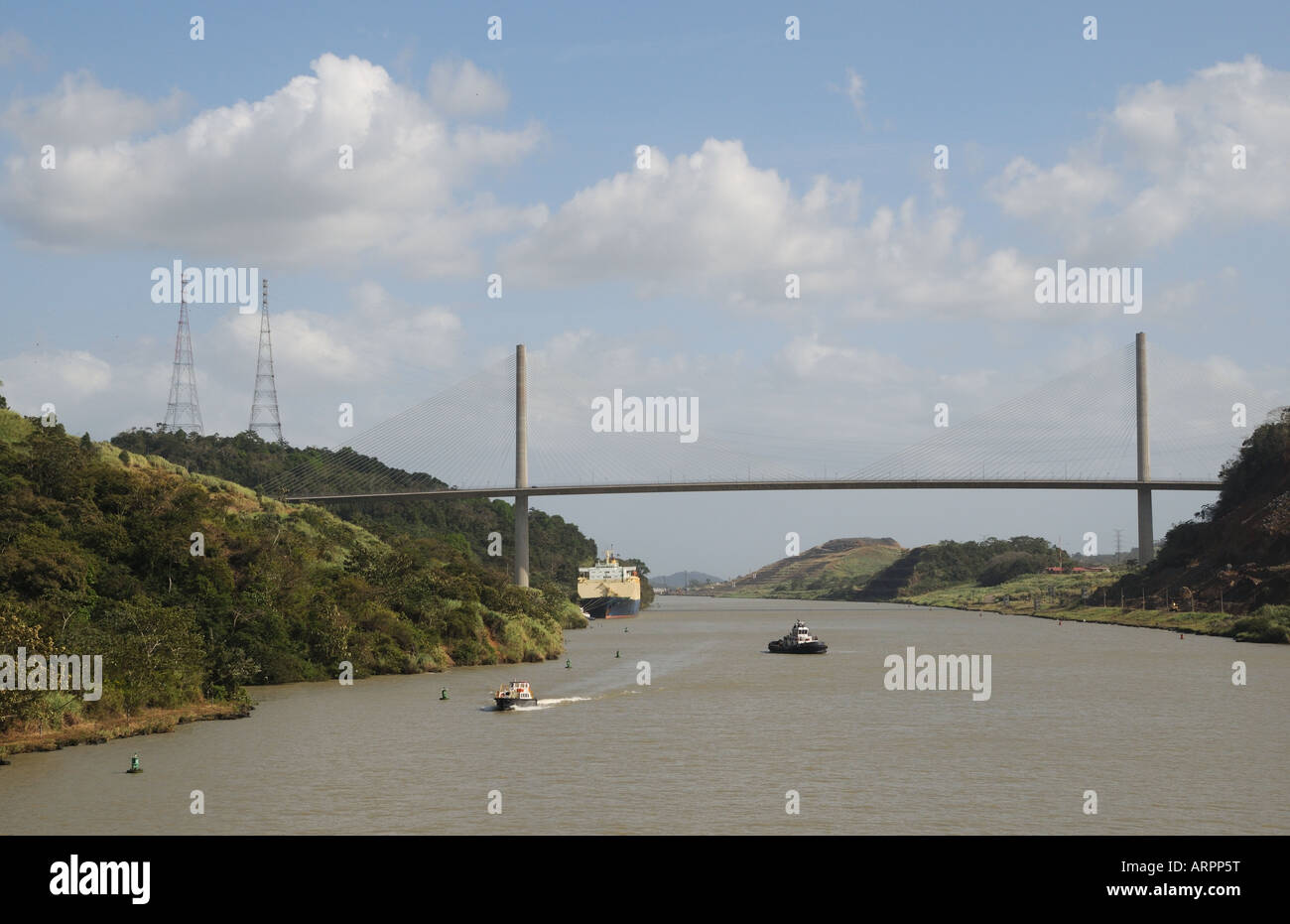 The Centennial Bridge crosses the Panama Canal just north of the Pedro ...
