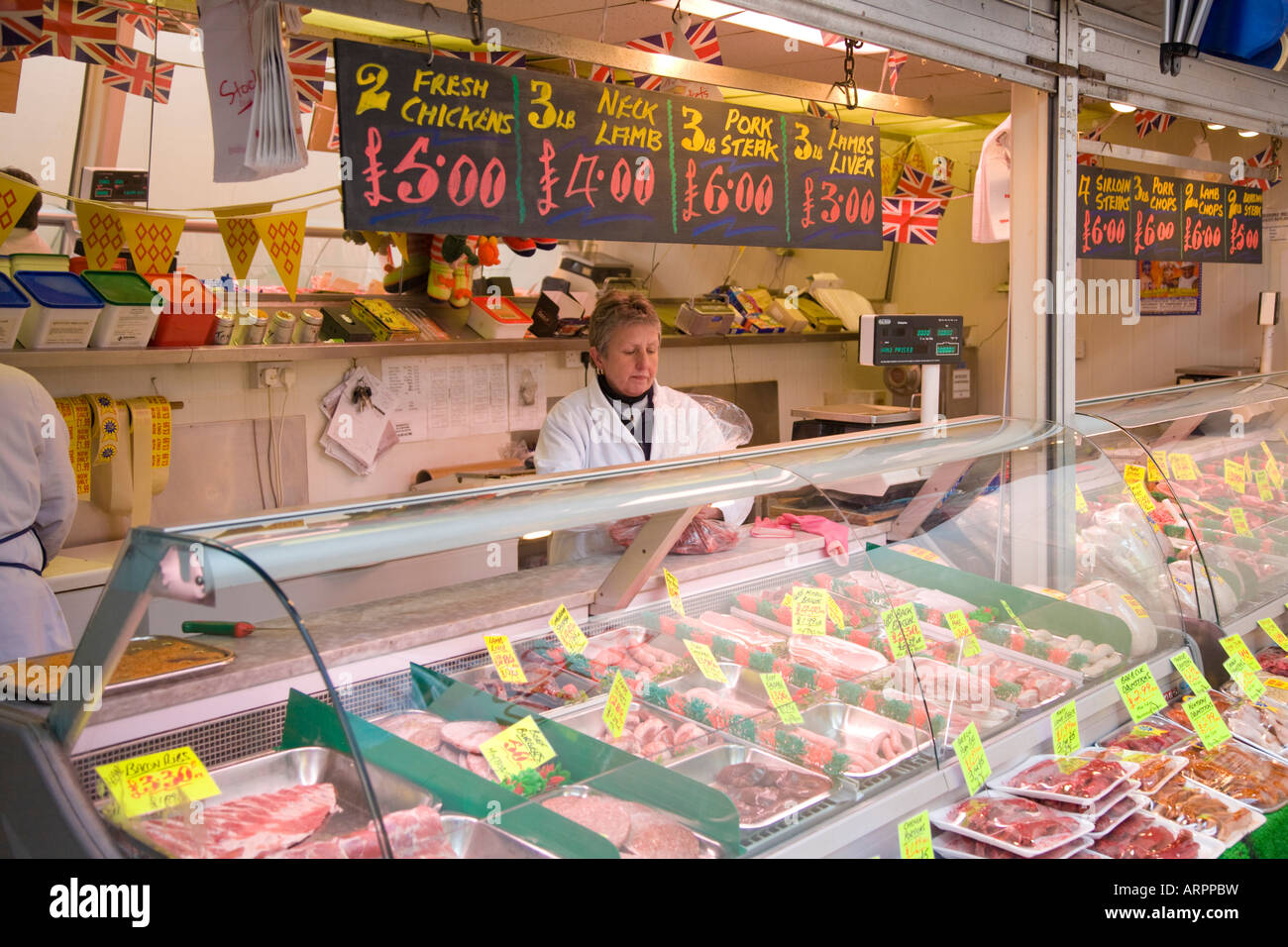 Cheshire Meats - a butchers stall. Stockport Market, Stockport, Greater ...