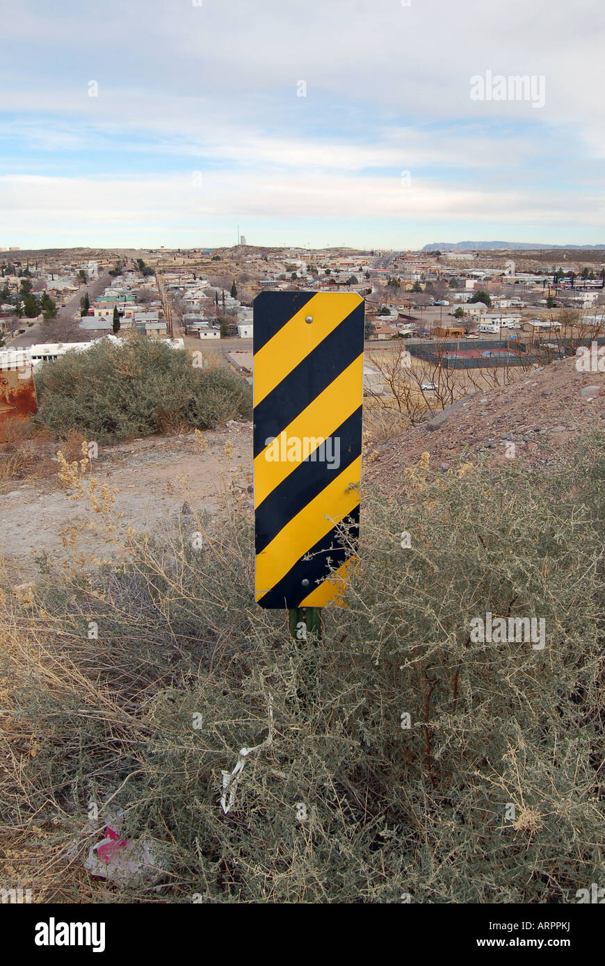 Warning sign on a hill in Truth or Consequences, New Mexico Stock Photo ...