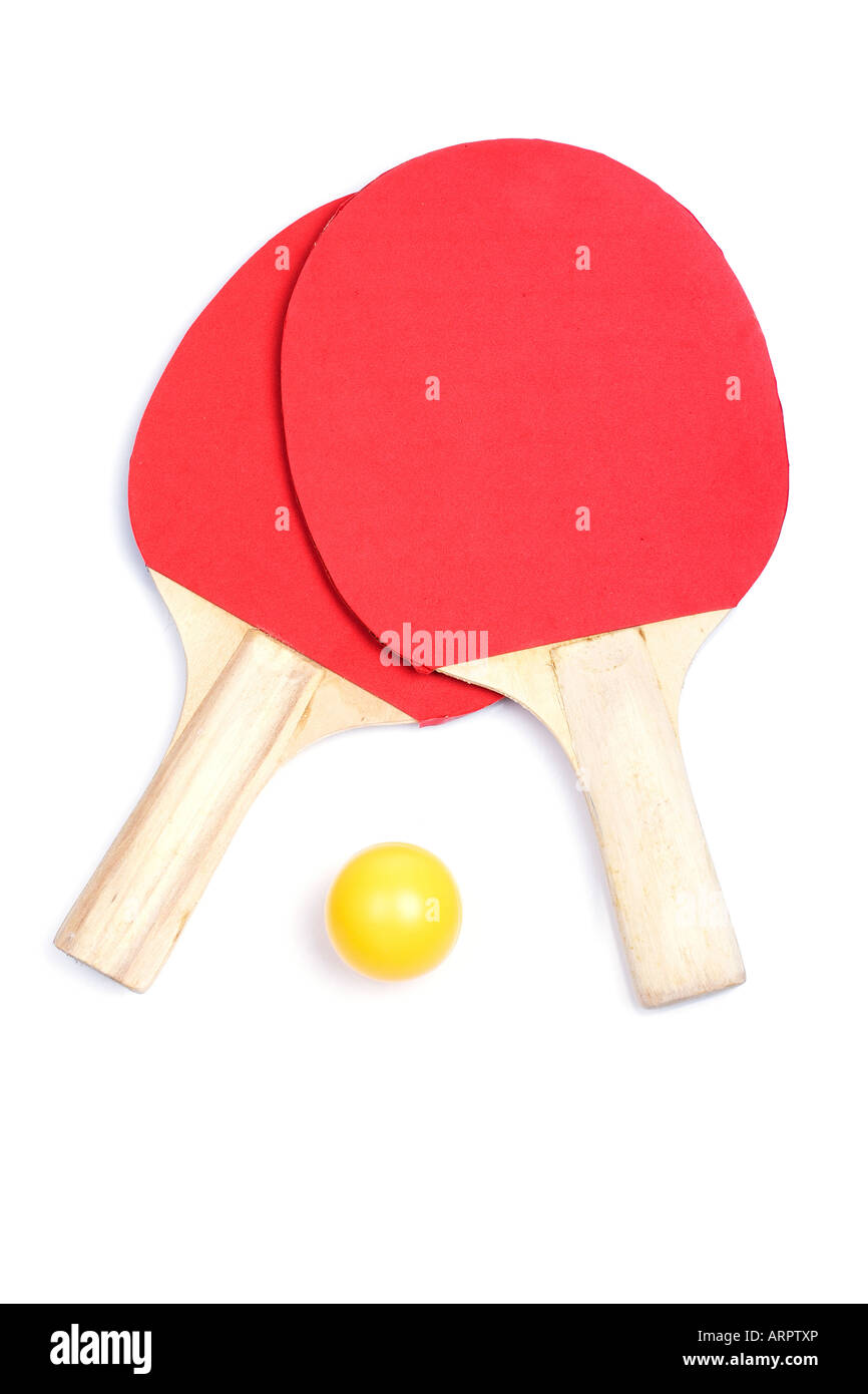Ping pong paddles and yellow ball with soft shadow on white background ...