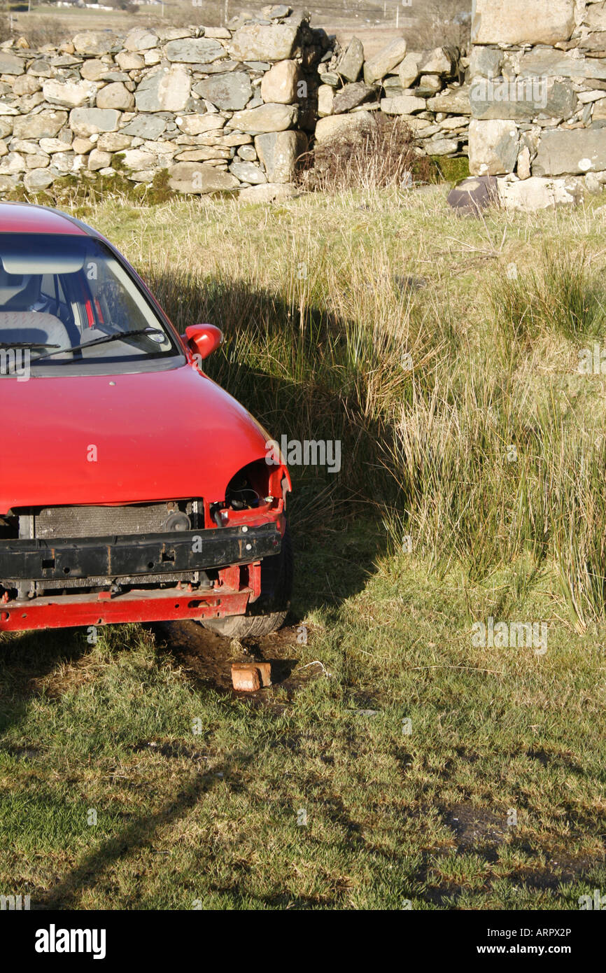 red car in field Stock Photo - Alamy