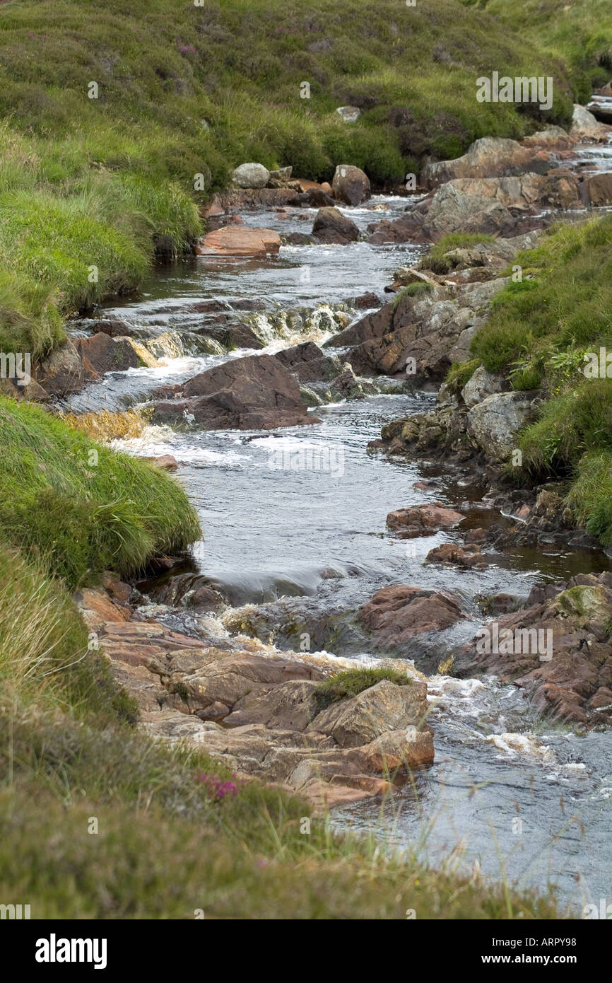 dh BURN OF LUNKLET SHETLAND Water flowing down rocky stream heather and ...