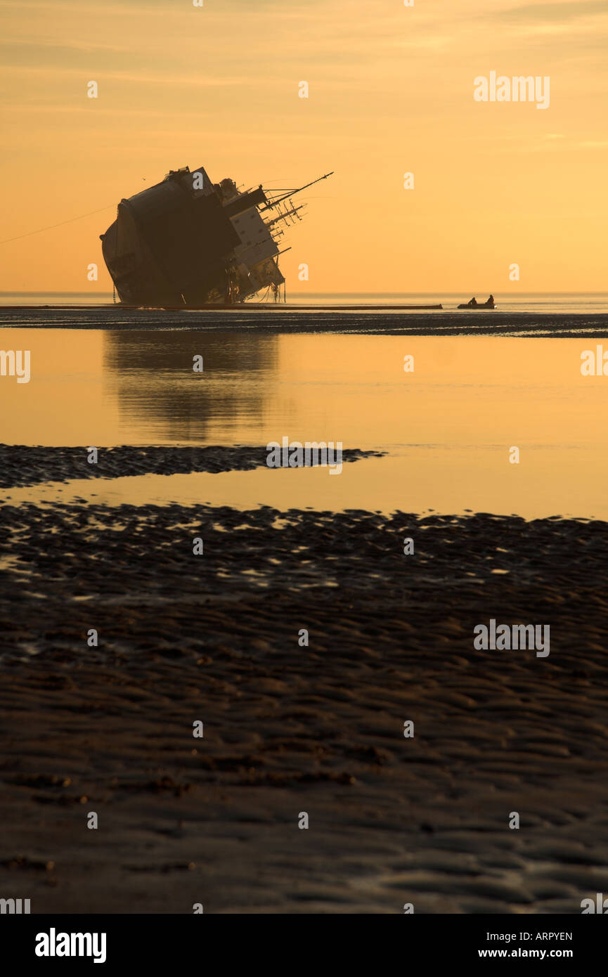 Sunset, beach, stricken ferry, Riverdance, Blackpool, England, UK Stock ...