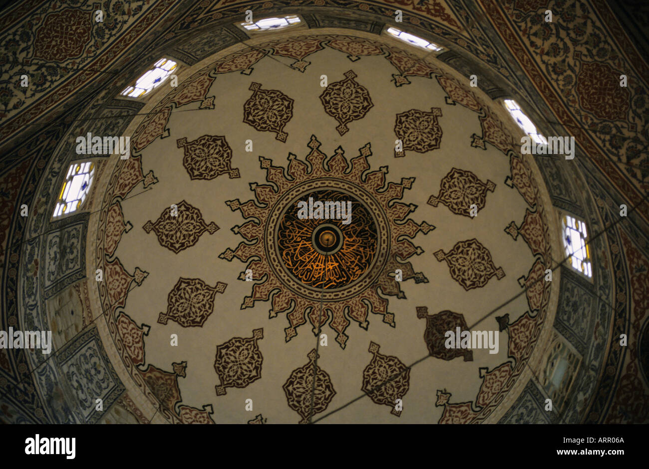 Turkey Istanbul Decorated Ceiling Inside The Blue Mosque Stock Photo ...