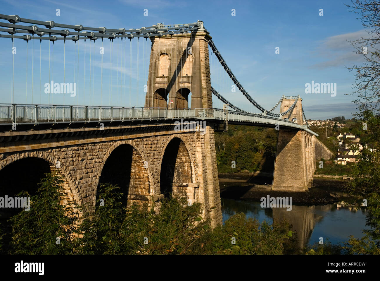 Menai Strait Suspension Bridge Anglesey Gwynedd North Wales Stock Photo ...