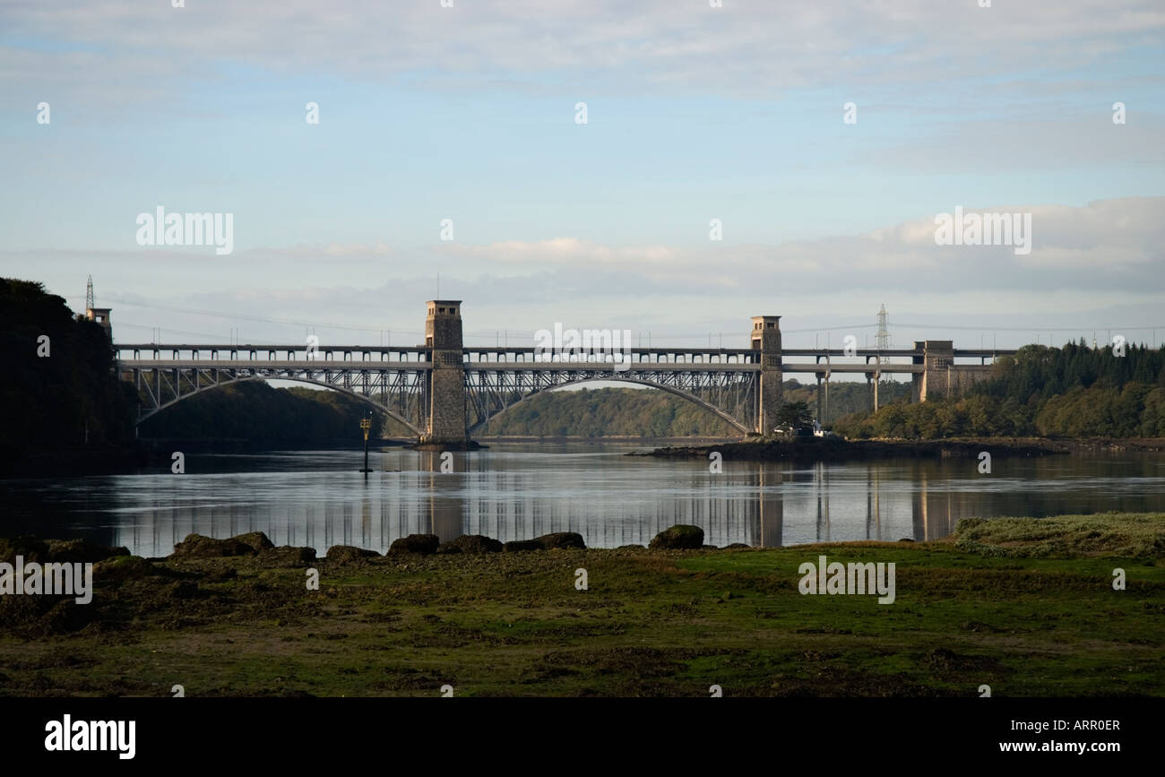 Britannia Bridge Menai Strait Anglesey North Wales Stock Photo - Alamy