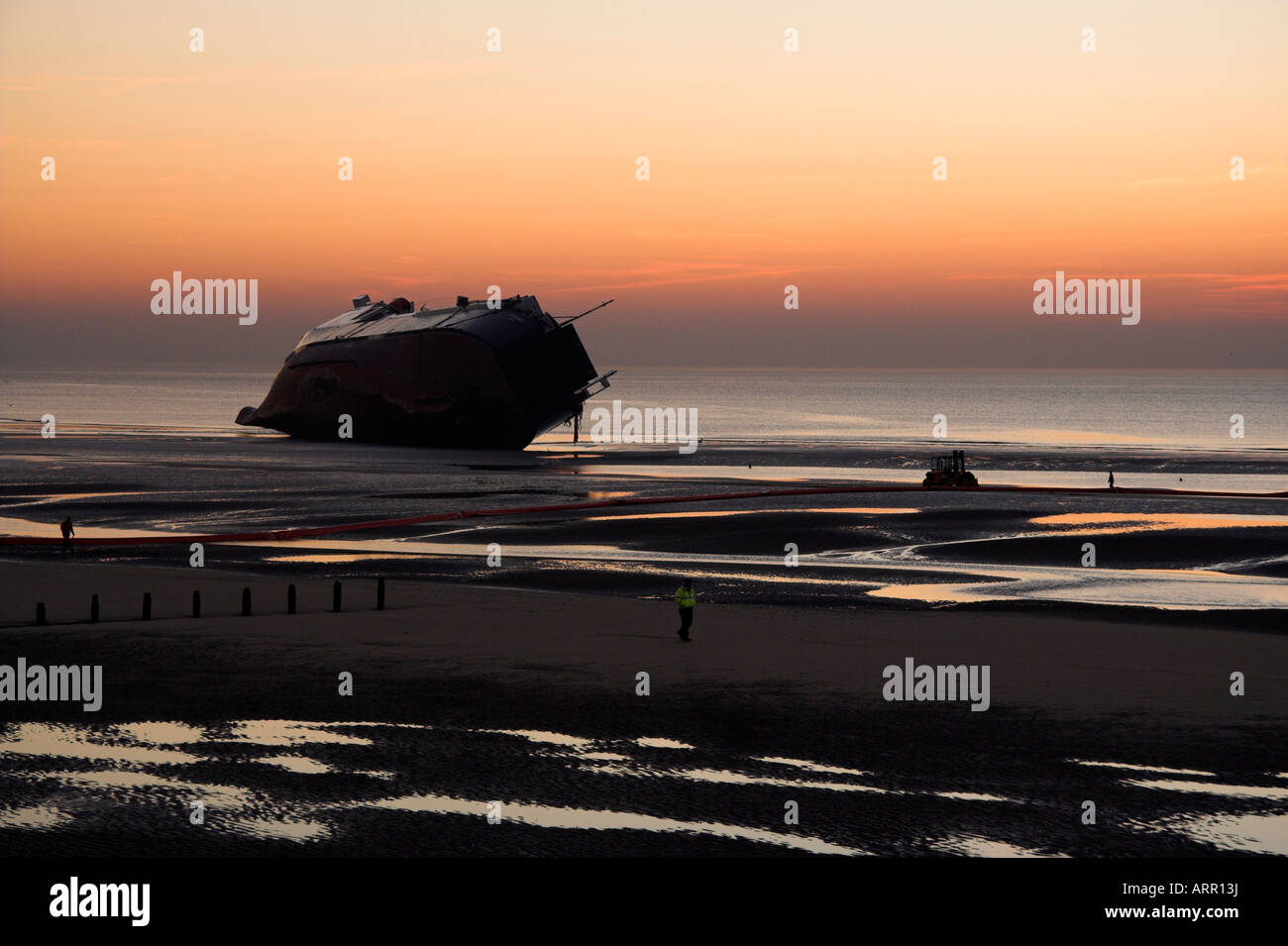 Sunset, beach, stricken ferry, Riverdance, Blackpool, England, UK Stock ...