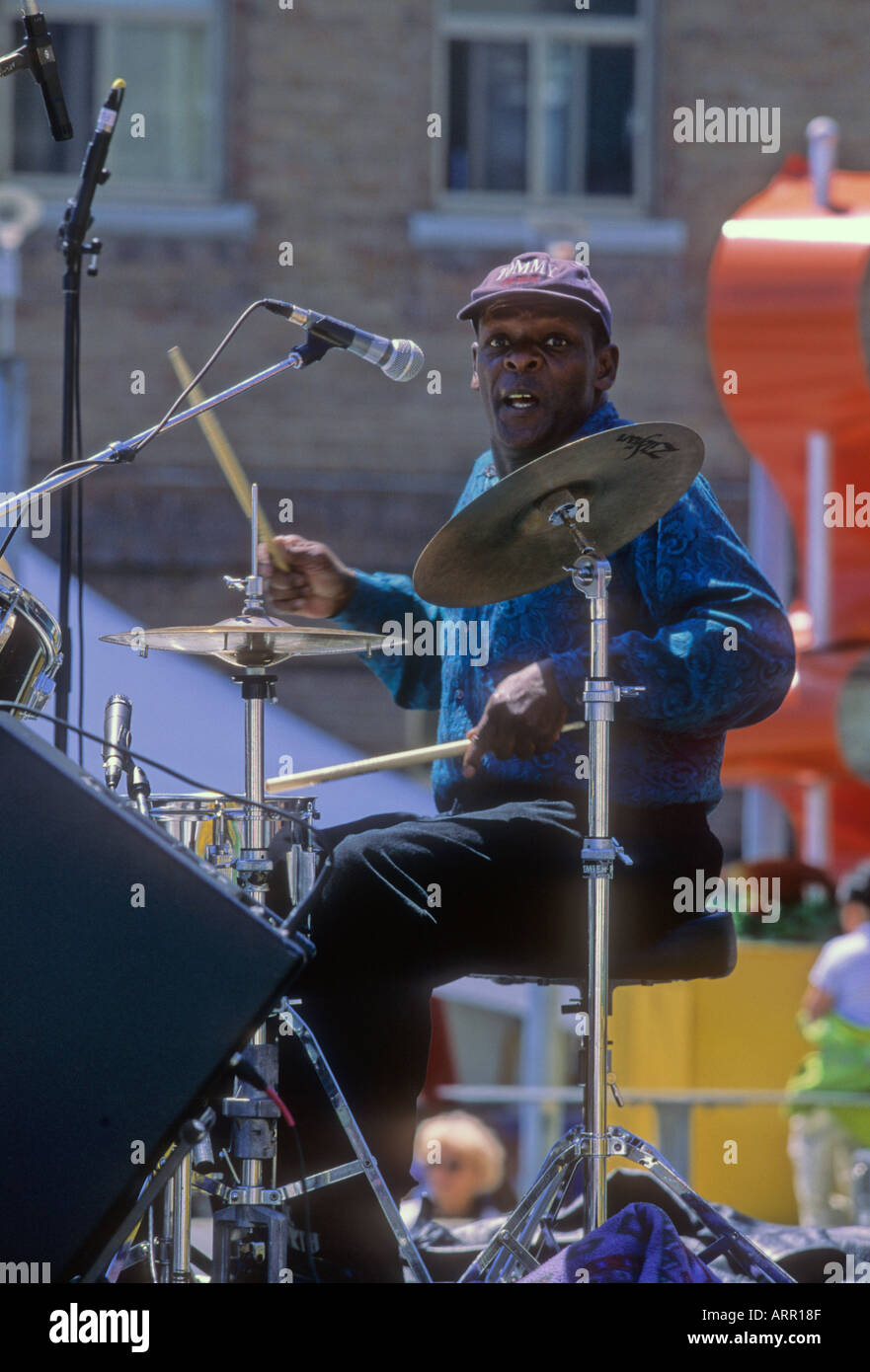 black drummer in outdoor jazz and blue concert in montreal quebec ...