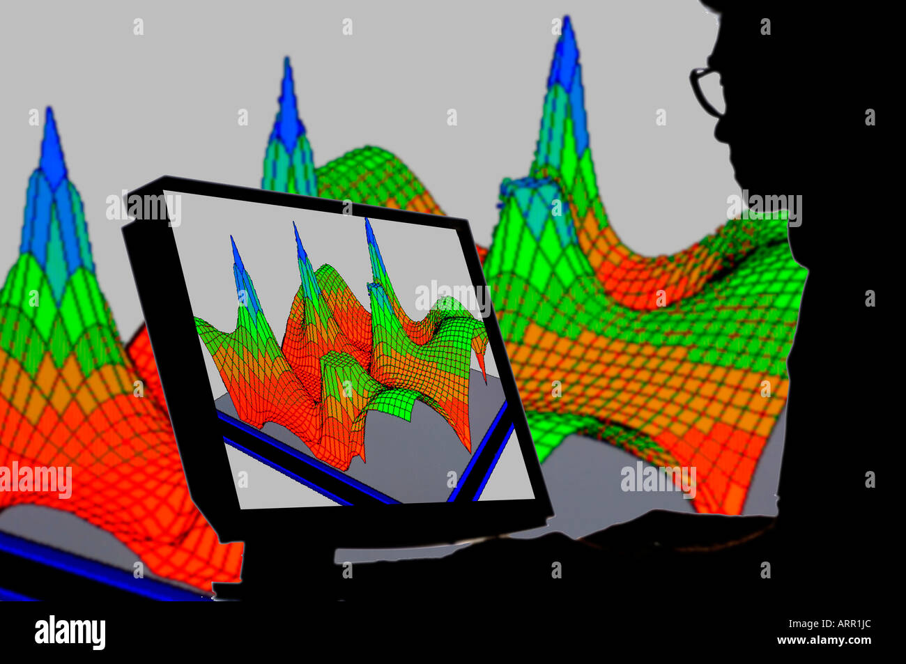 Closeup Of A Colorful Spectral Mapped Contour Surface Data Graph On Computer Monitor With