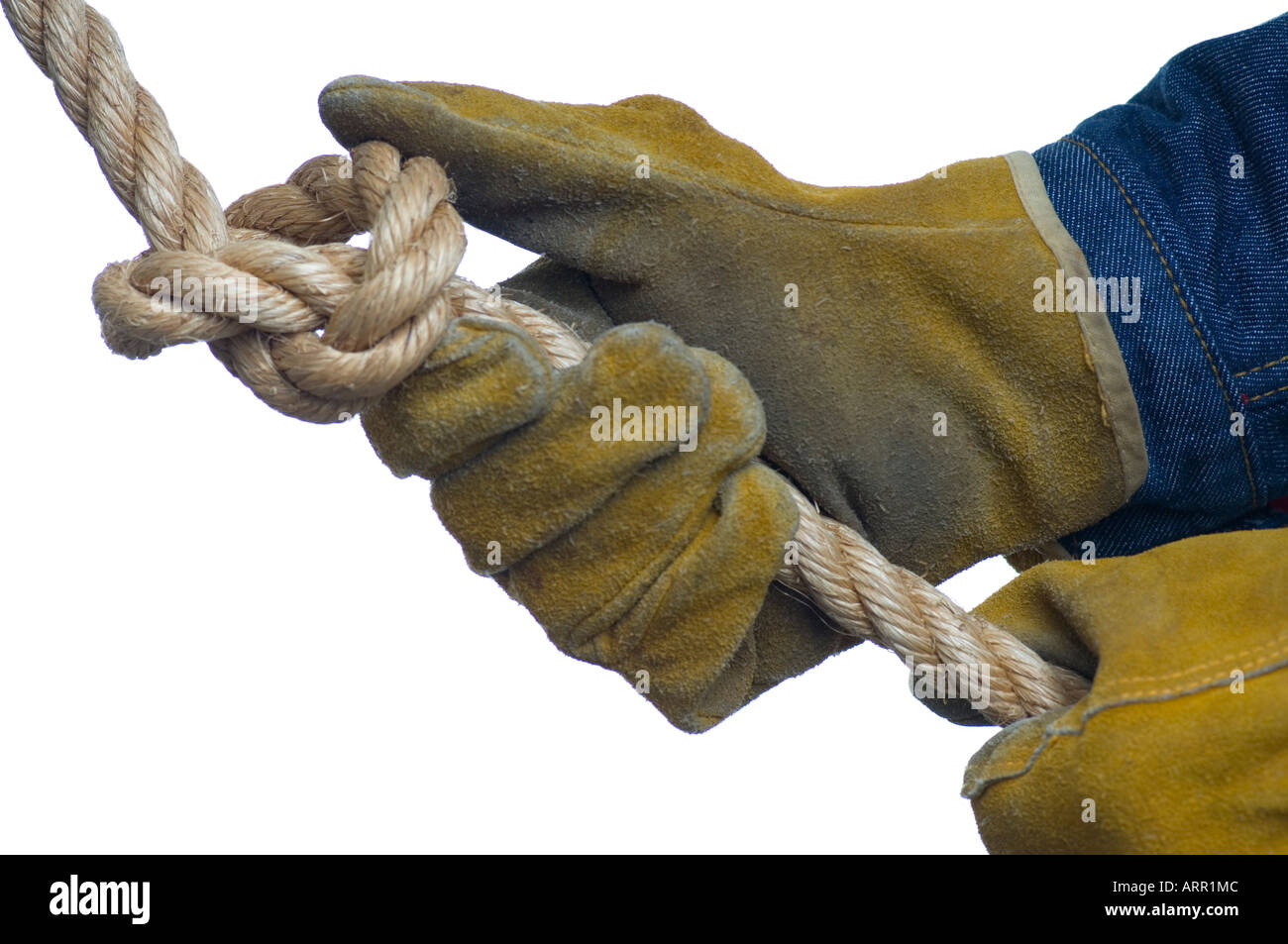 hands leather gloves holding heavy rope Stock Photo - Alamy