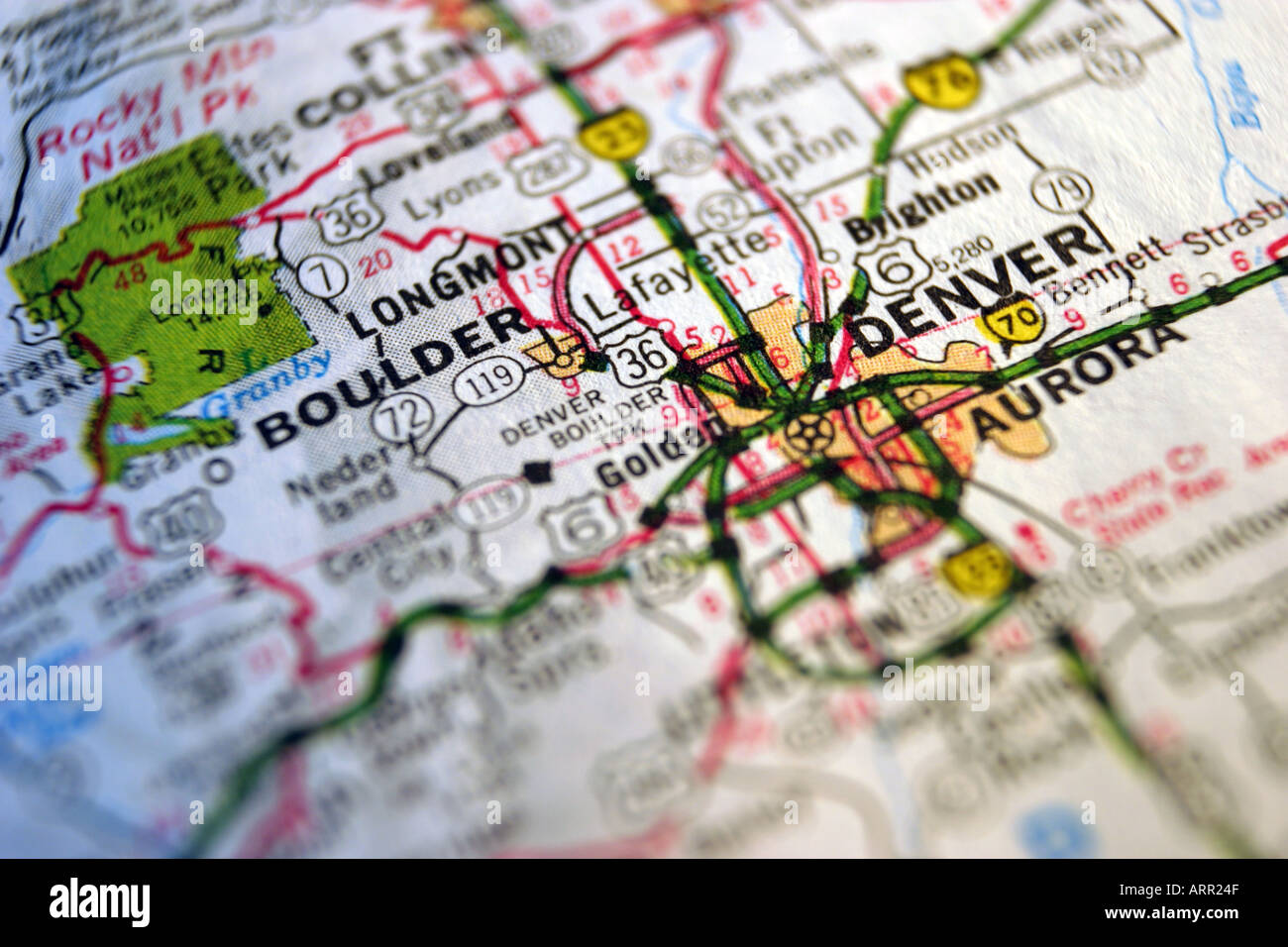 Close up map of denver Stock Photo - Alamy