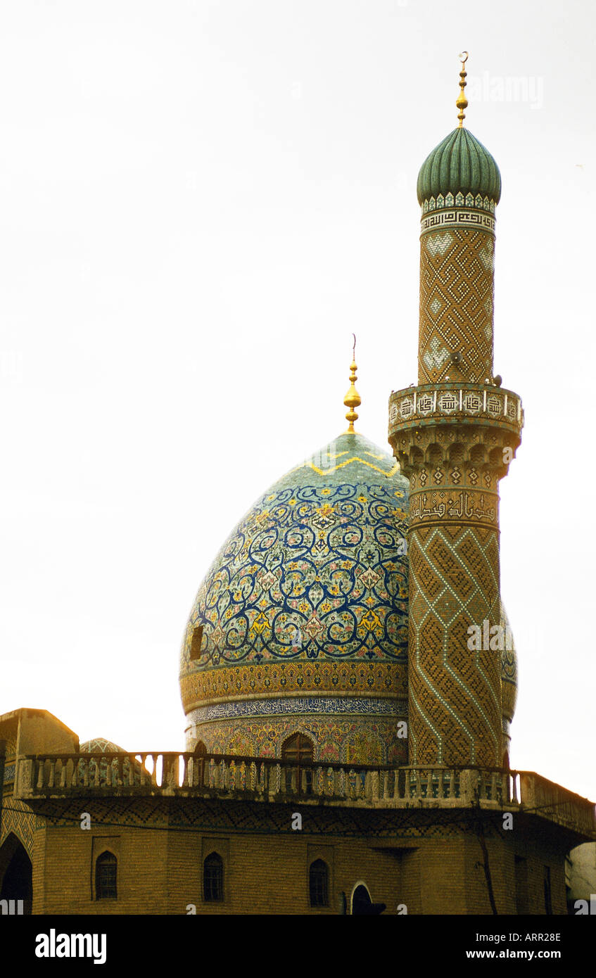IRAQ BAGHDAD Beautiful blue mosaic tiled mosque and minarette in ...