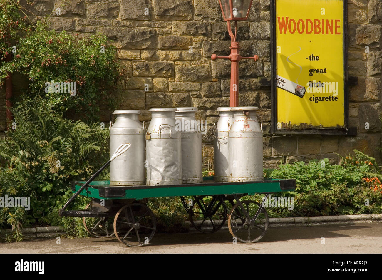 Milk churns trolley on the platform Goathland Railway Station NYMR ...