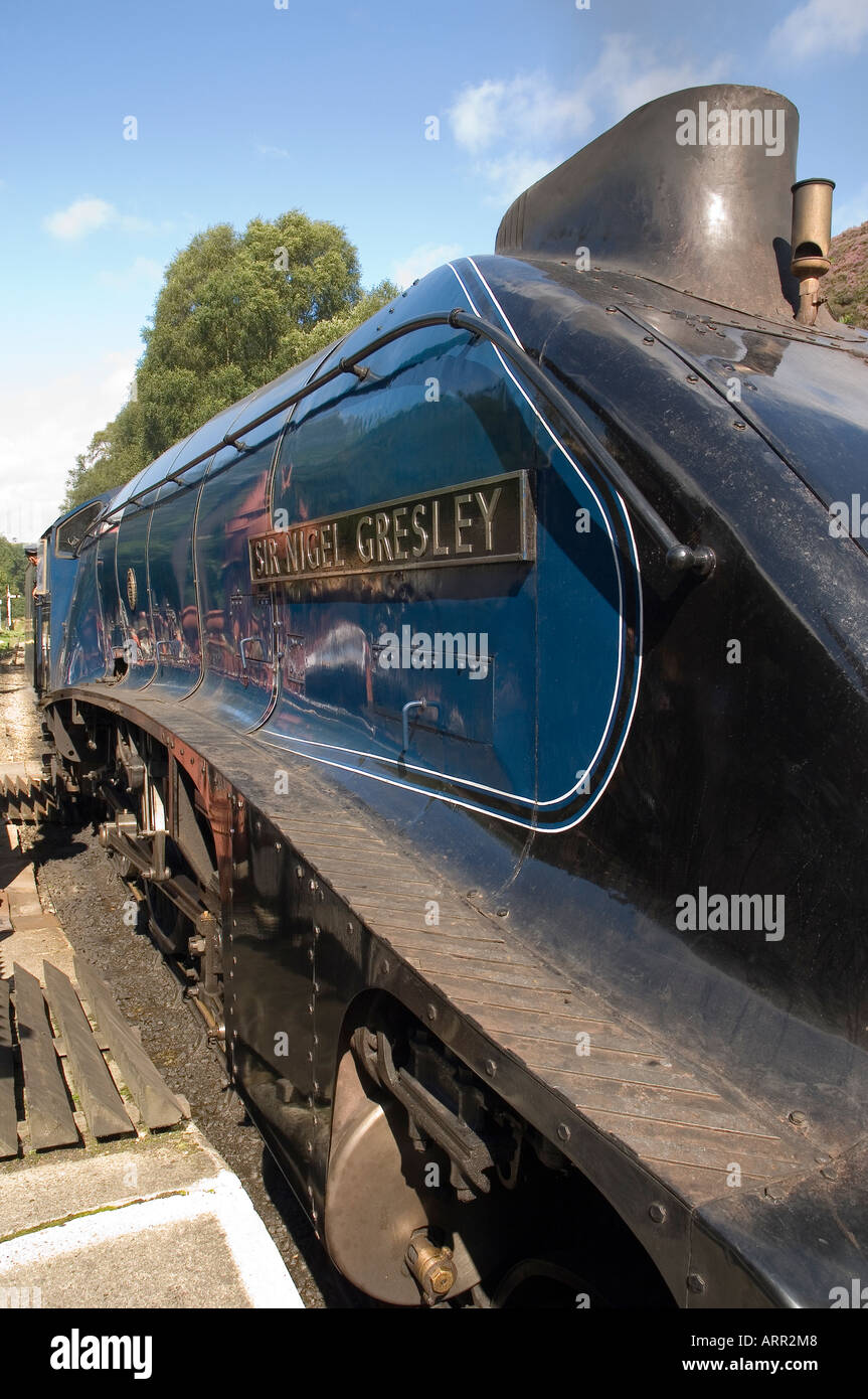 Close up of Sir Nigel Gresley steam locomotive train Goathland Station ...