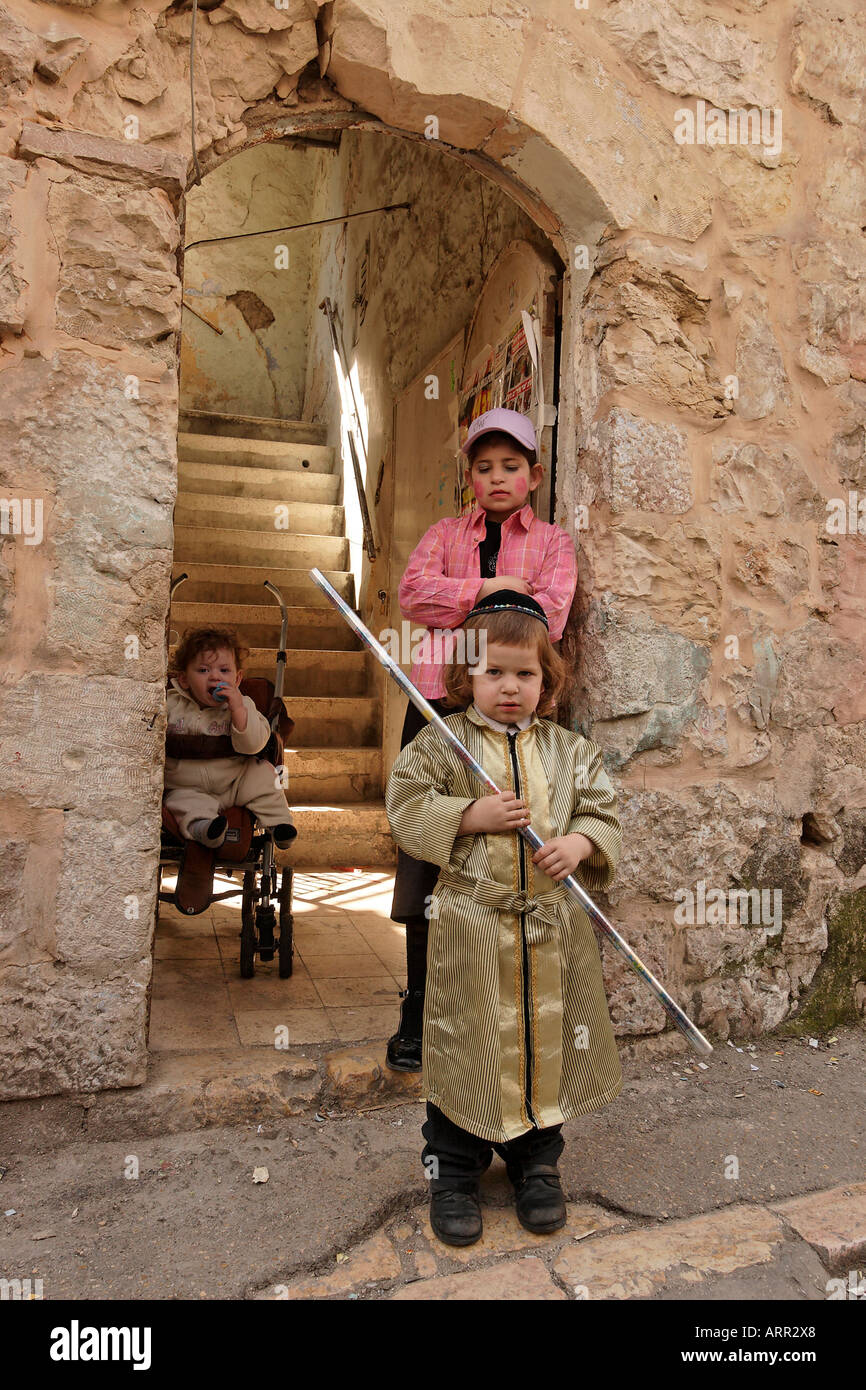 Israel Jerusalem Ultra Orthodox Jewish children in costumes on Purim ...