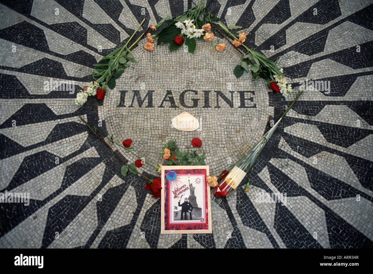 New York. USA. Strawberry Fields Central Park Imagine mosaic memorial ...