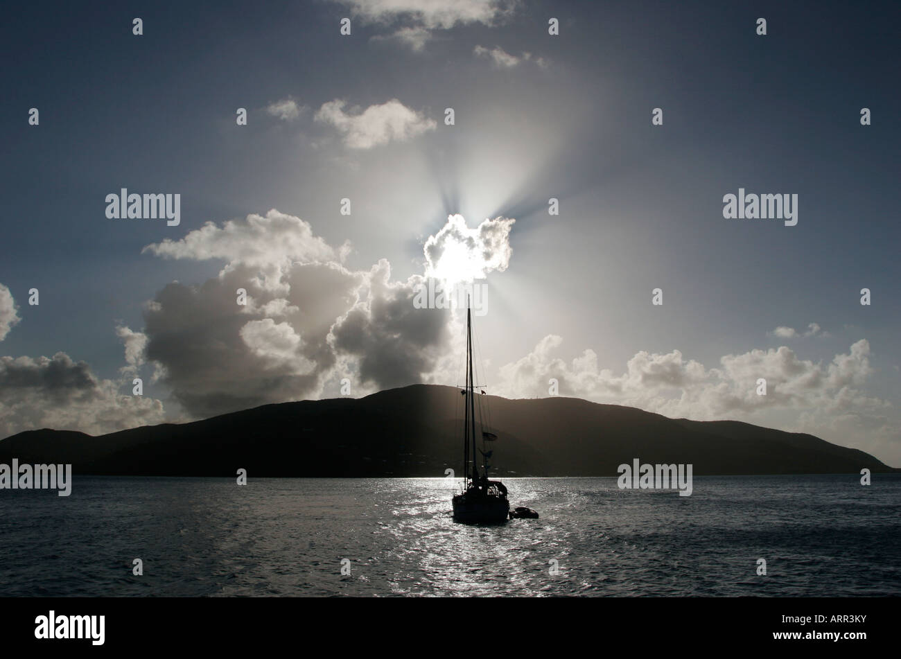 A boat at anchor in North Sound, Virgin Gorda, British Virgin Islands ...