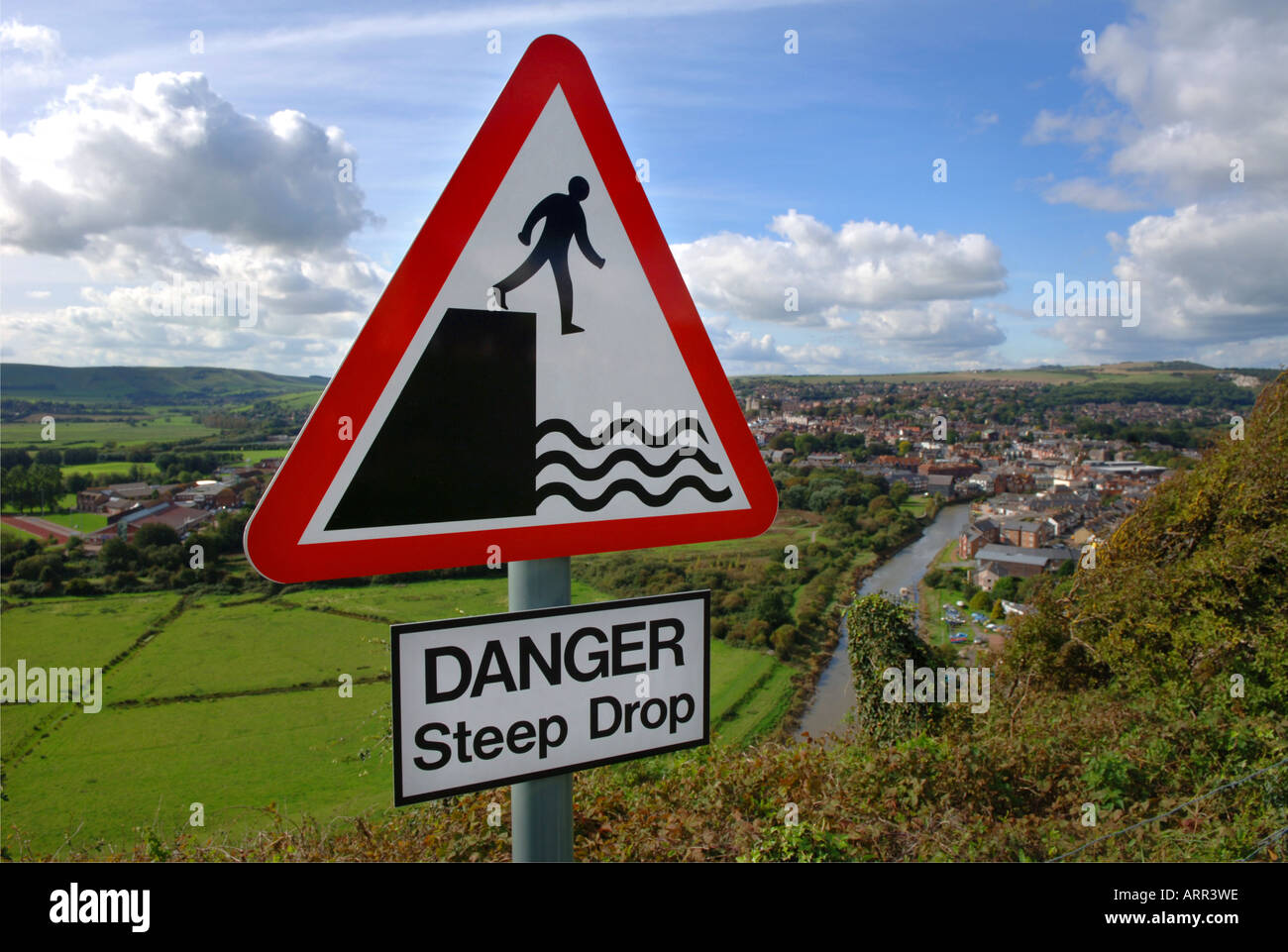 Impending disaster: A signpost warning "Danger Steep Drop" near Lewes ...