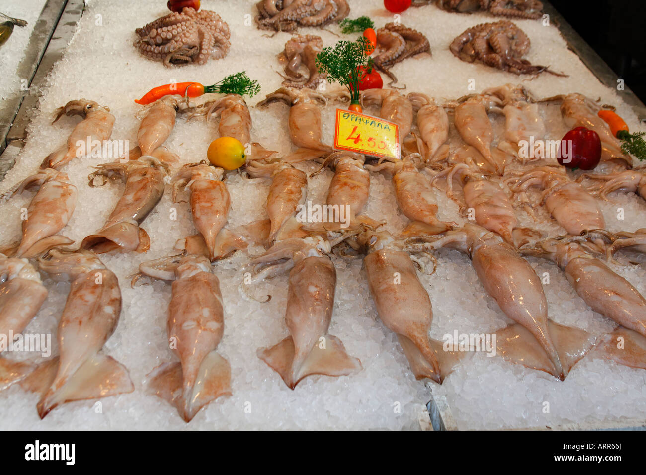 Mediterranean food meat fish market Stock Photo - Alamy