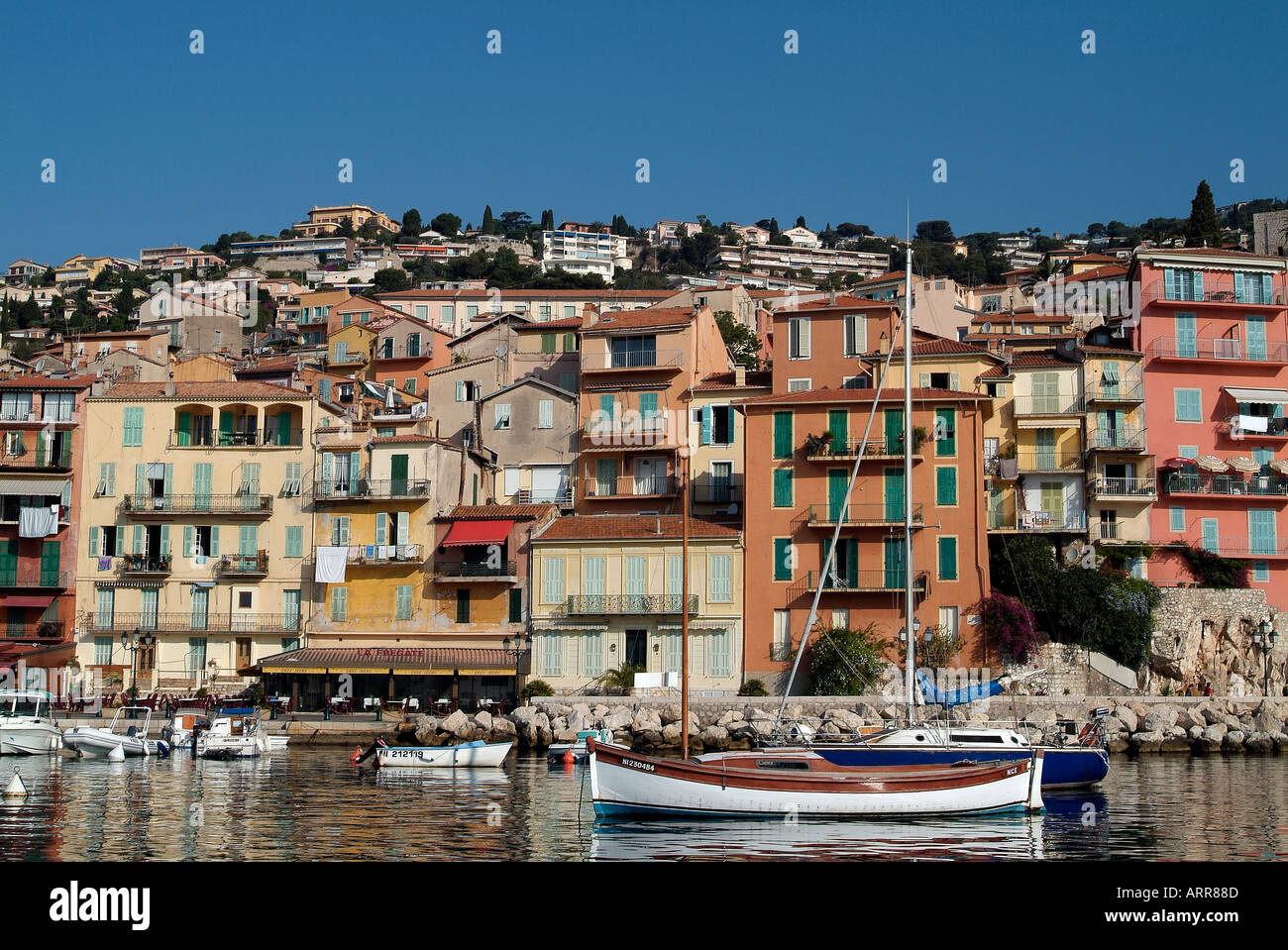 View of Villefranche sur Mer from the ocean Stock Photo - Alamy