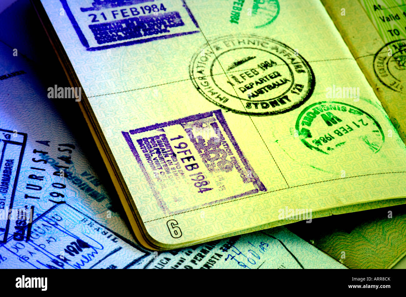 closeup United States passport customs stamps Stock Photo - Alamy