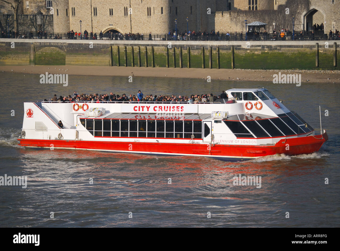 Thames cruise boat (Thames Cruisers) on River Thames, London Borough of ...