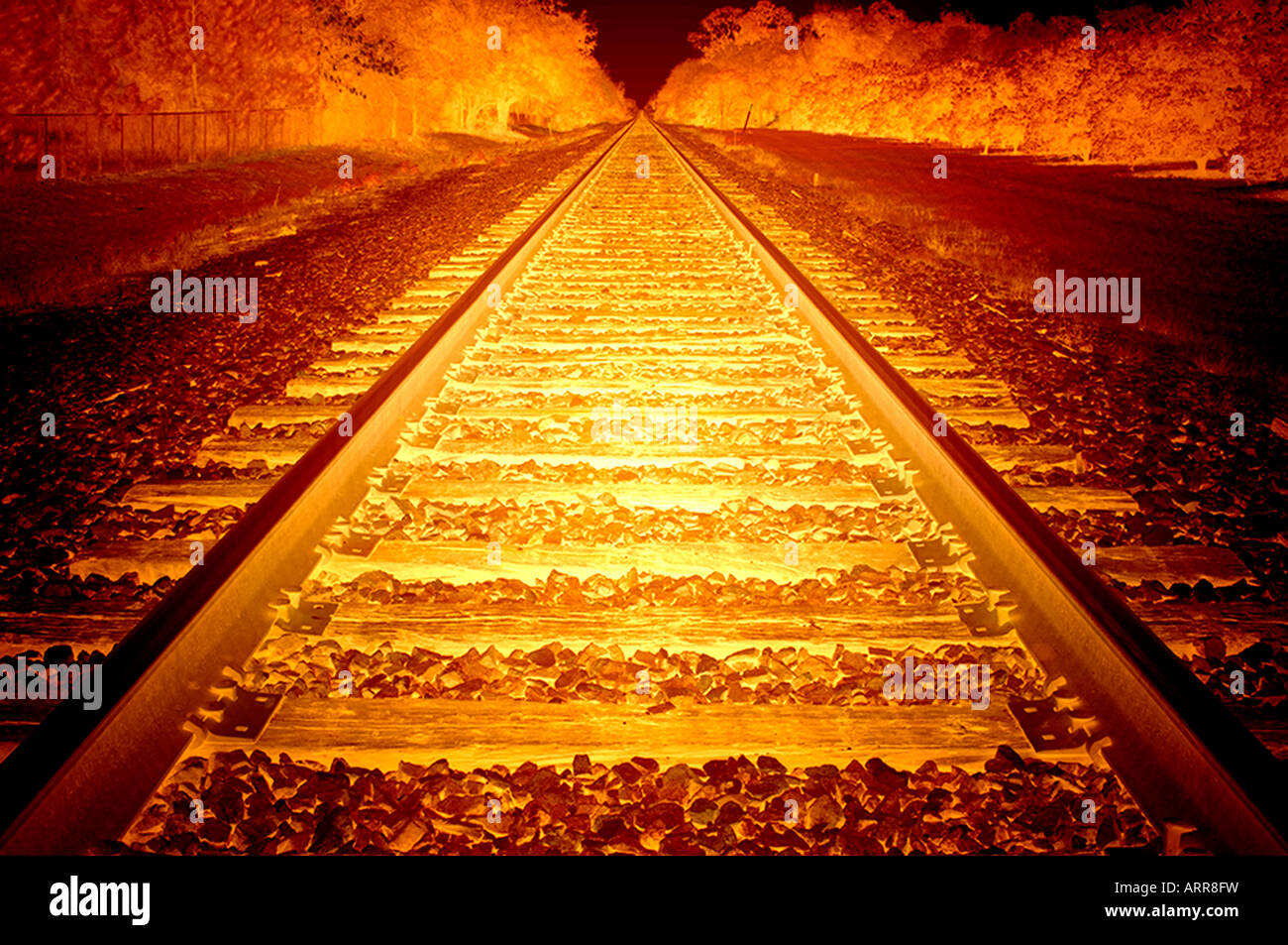 digitally altered photograph of railroad tracks Stock Photo - Alamy