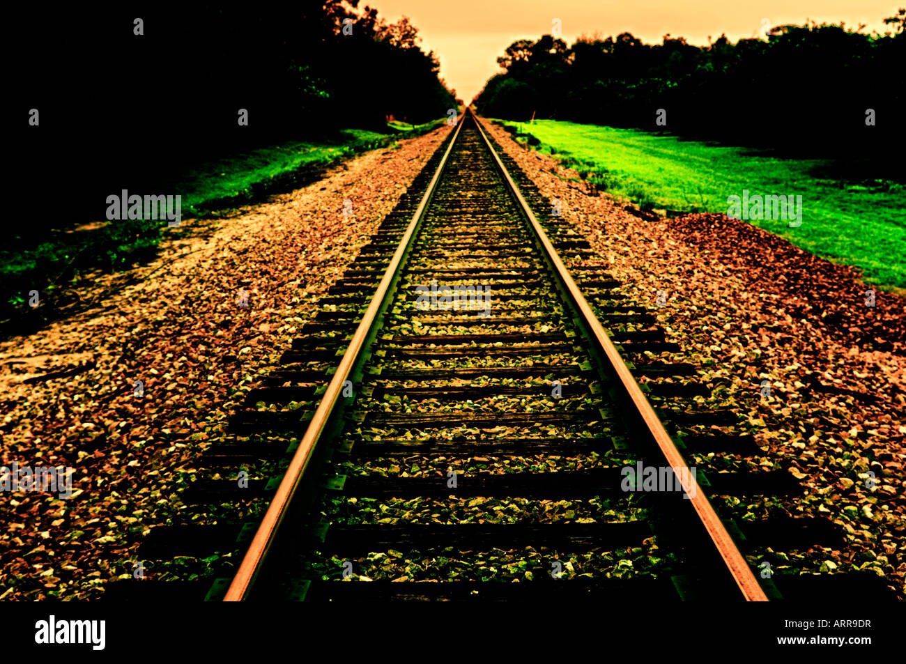 digitally altered photograph of railroad tracks Stock Photo - Alamy