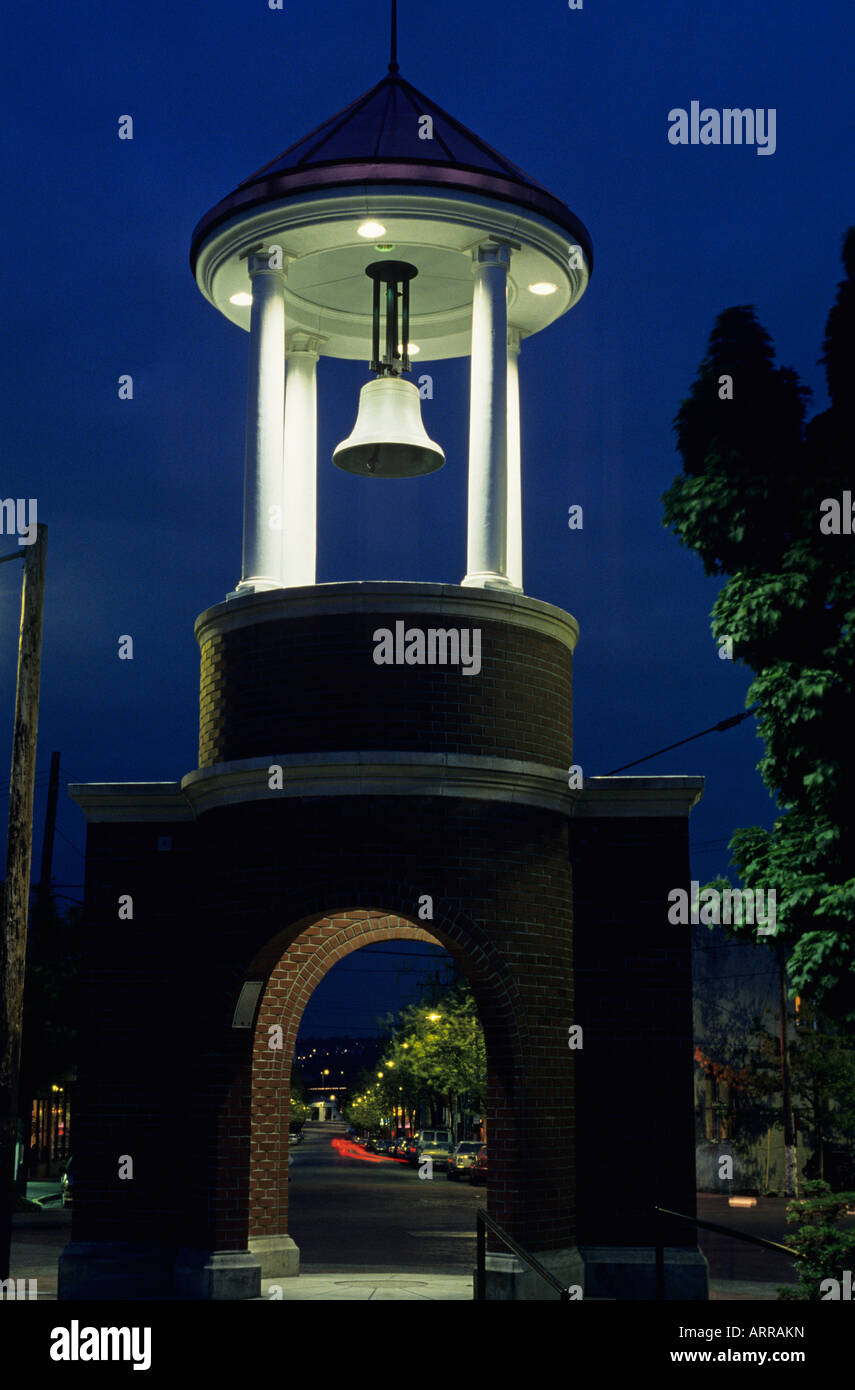 Historic Centennial Bell Tower old Ballard twilght with street lights ...