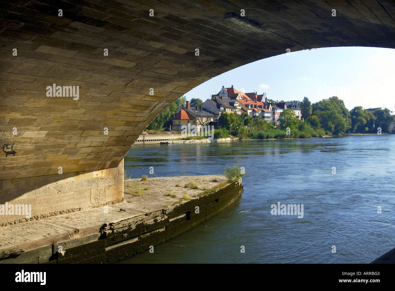 the old stone bridge architecture river danube donau arch REGENSBURG ...