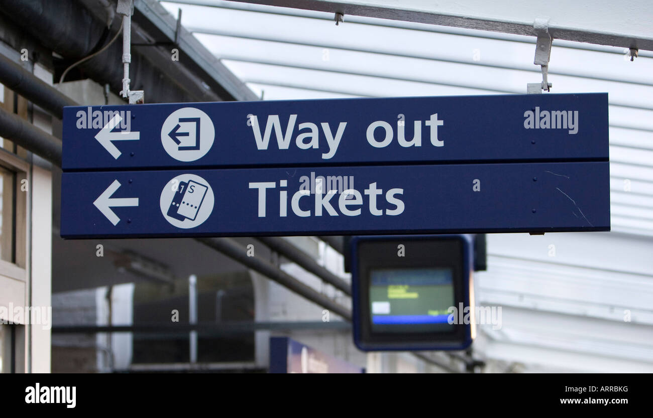 Way out sign at the Harrogate train station in West Yorkshire UK ...