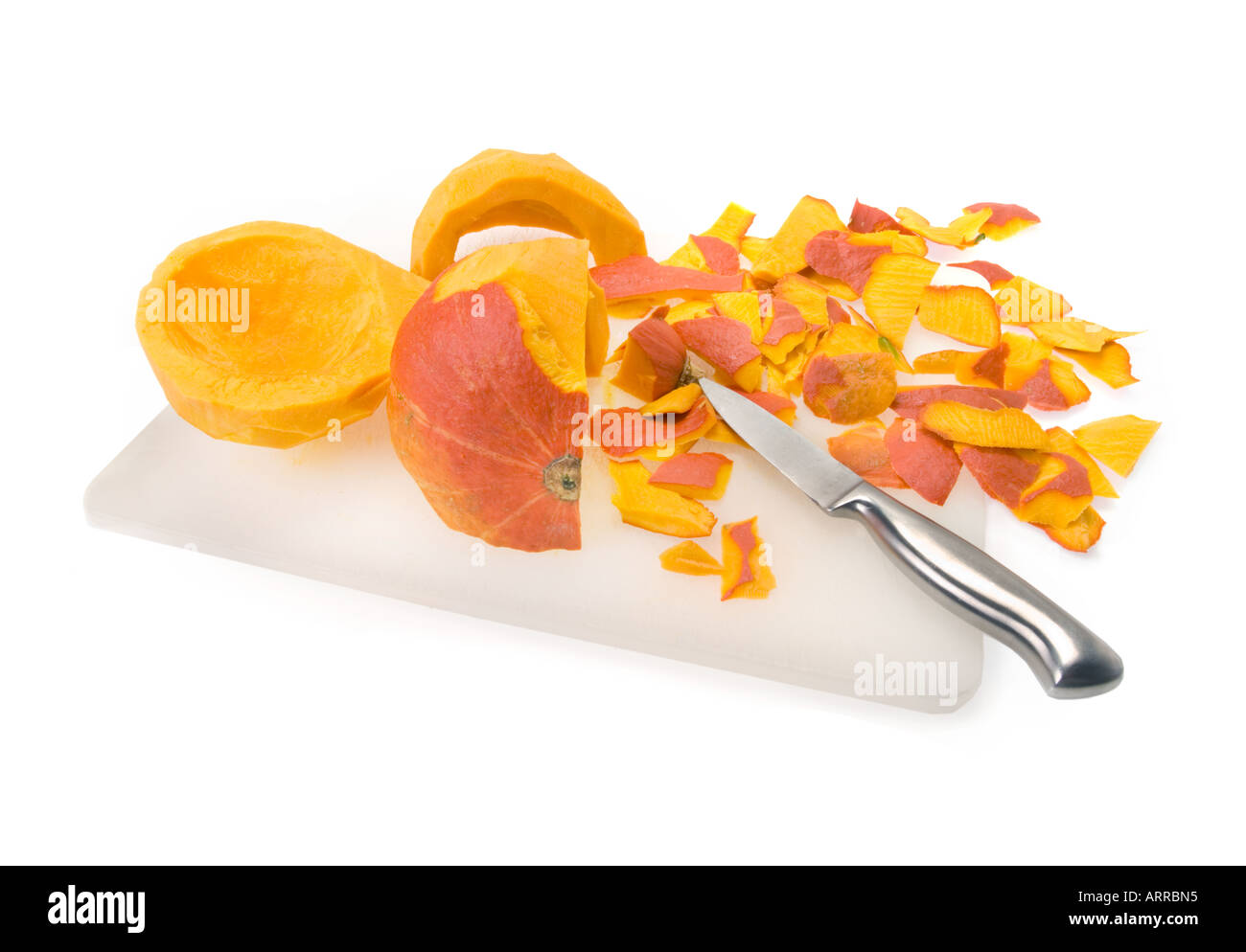 cutting peeling Pumpkin Hokkaido Kürbis fresh orange Cucurbita squash ...