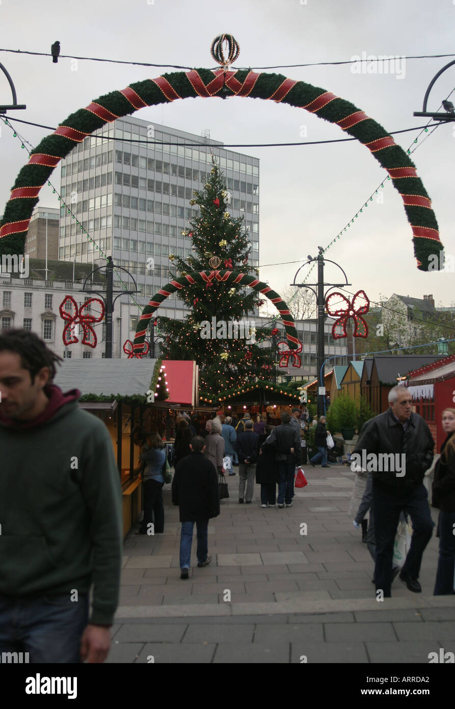 The Nottingham City Christmas tree with the German Christmas market in ...