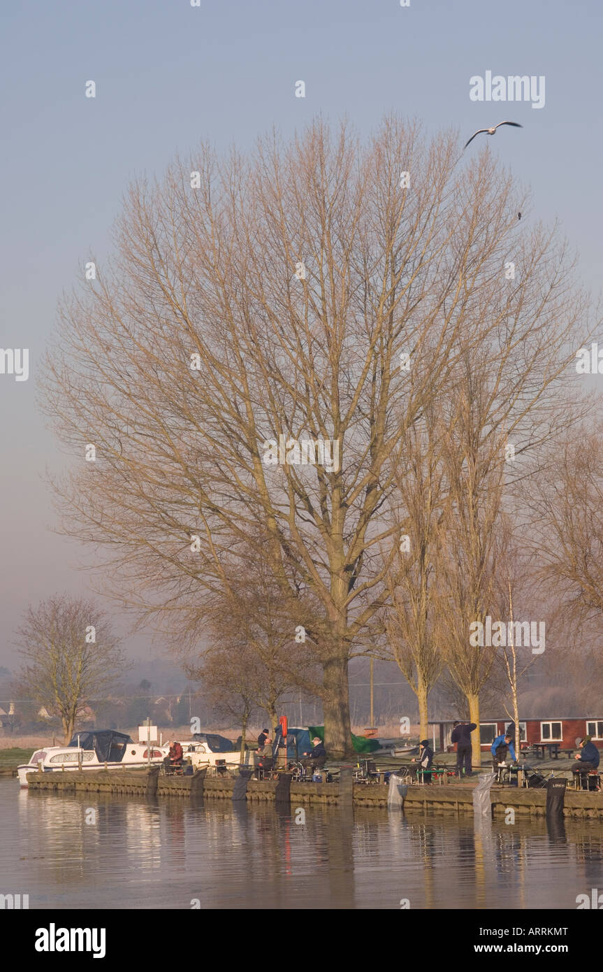 Fishing Match At Beccles Quay In Winter in the uk Stock Photo - Alamy