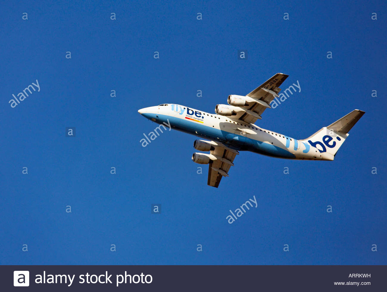 Flybe BAe 146 flight shortly after takeoff Stock Photo - Alamy