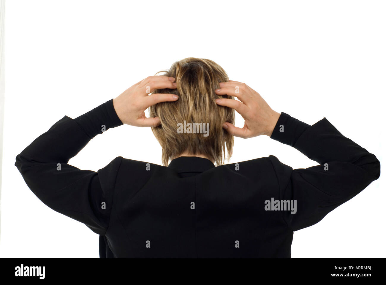 Unsure Business woman Studio Shoot on white background Stock Photo - Alamy