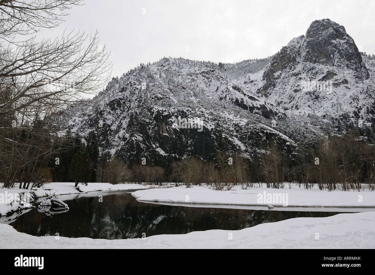 2 February 2008: The Merced River snakes through Yosemite Valley with ...