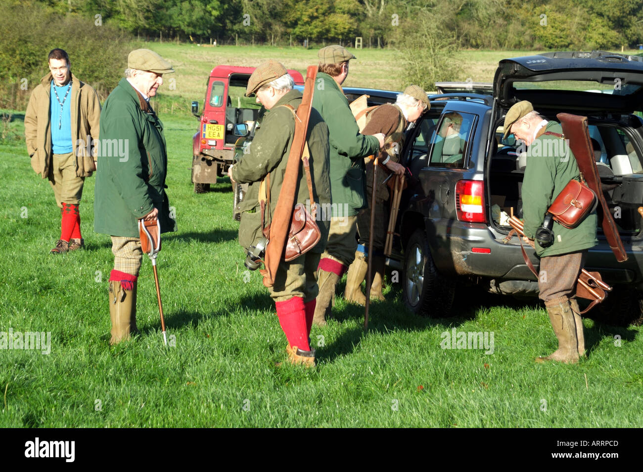 Syndicate members prepare for a days shooting English countryside UK ...