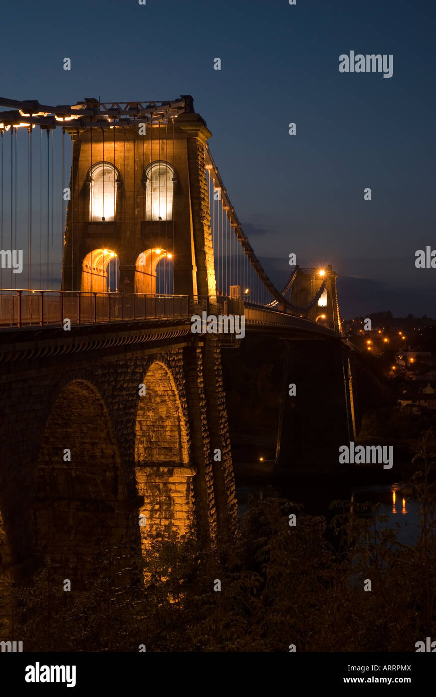 Menai Strait Suspension Bridge Anglesey Gwynedd North Wales Stock Photo ...
