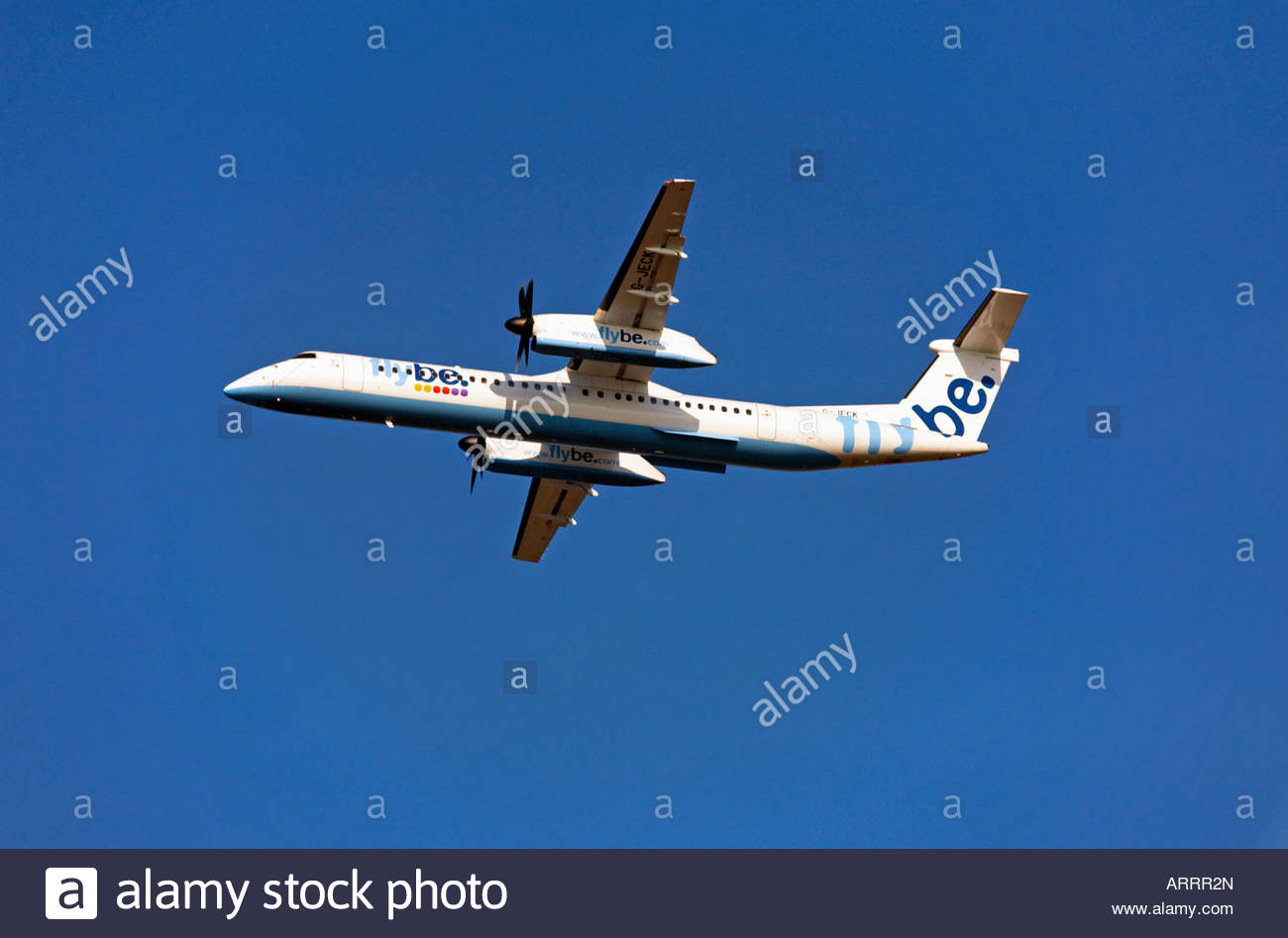 Flybe Dash 8 flight shortly after takeoff Stock Photo - Alamy