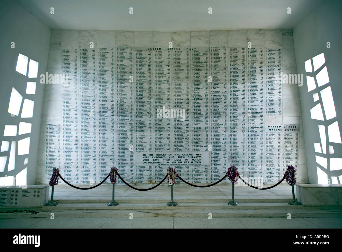 USS Arizona Memorial inside names. Names of Sailors and Marines killed ...