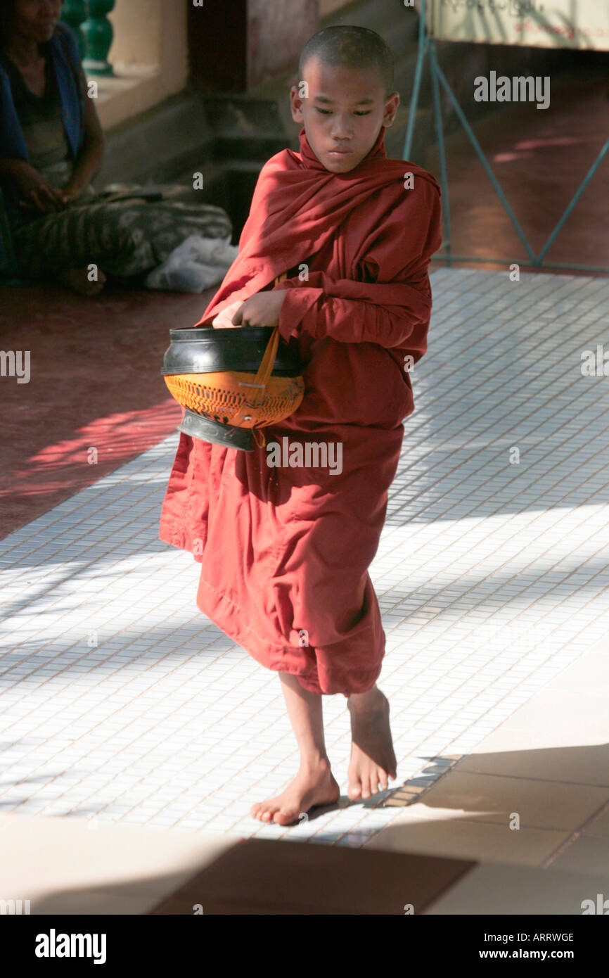 Novice Buddhist monk at Shwemawdaw Pagoda, Bago, (Pegu), Burma ...